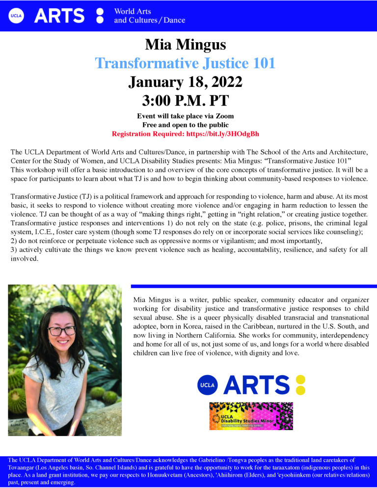 Mia Mingus: “Transformative Justice 101” • UCLA World Arts and Cultures ...